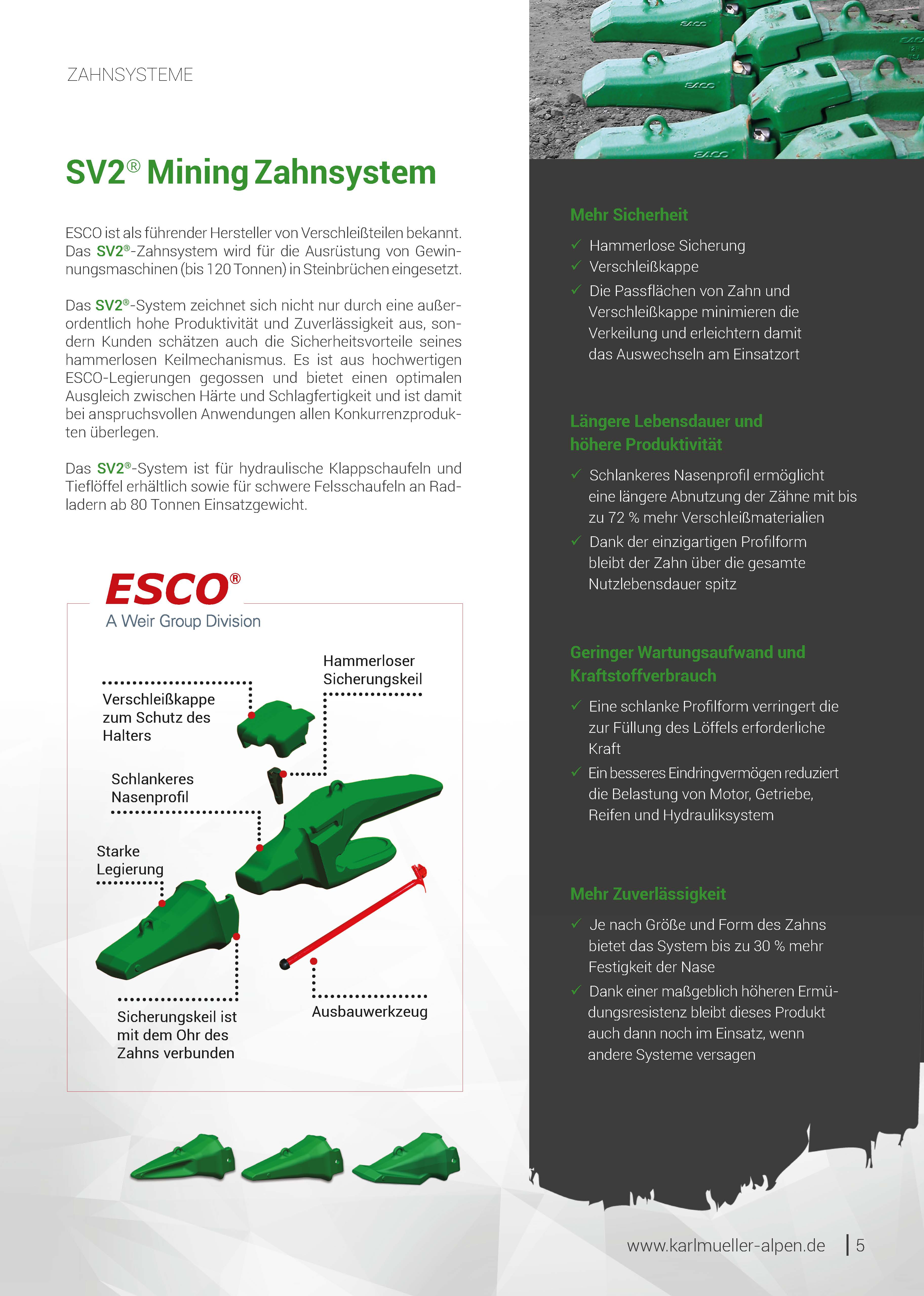 ESCO SV2® Mining Zahnsystem